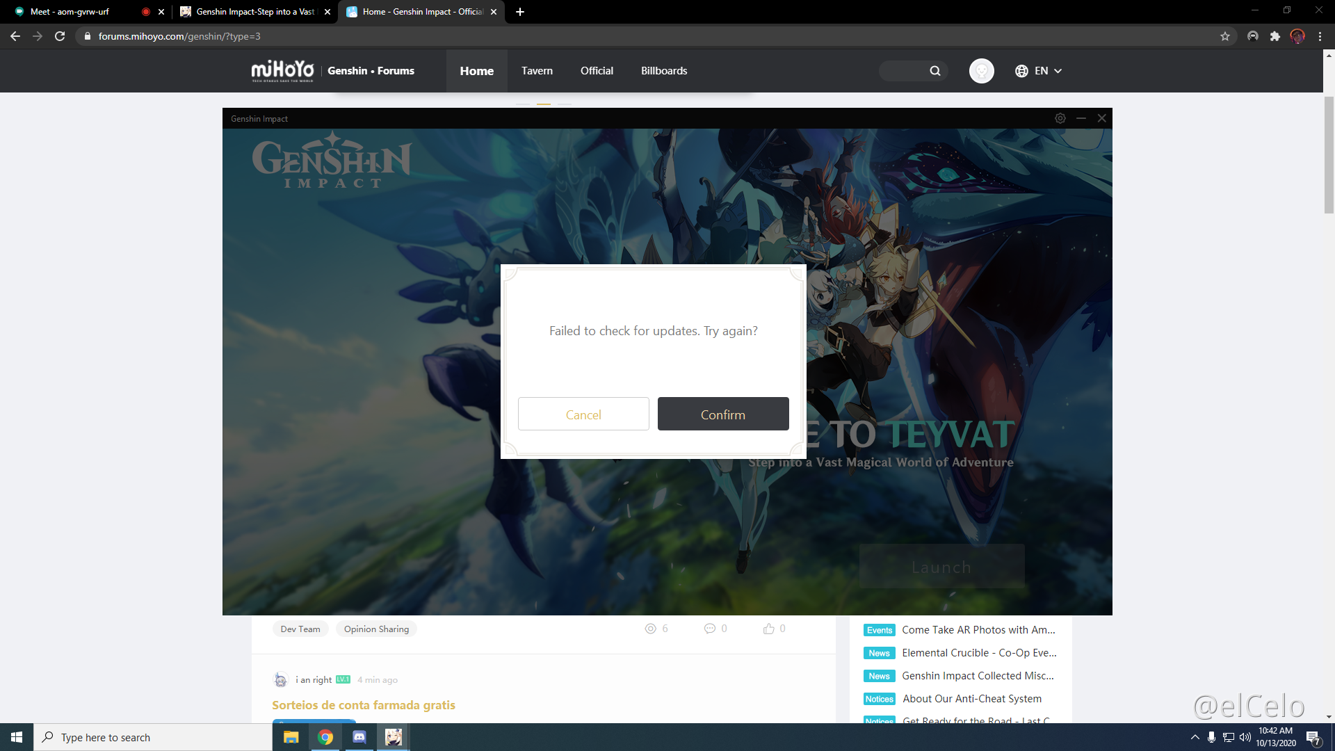 Failed to check for updates Genshin Impact | HoYoLAB
