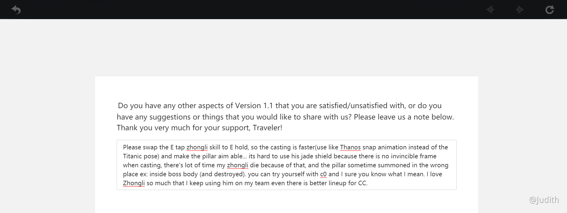 What I wrote in survey? yes it about our Mr.Z Genshin Impact | HoYoLAB