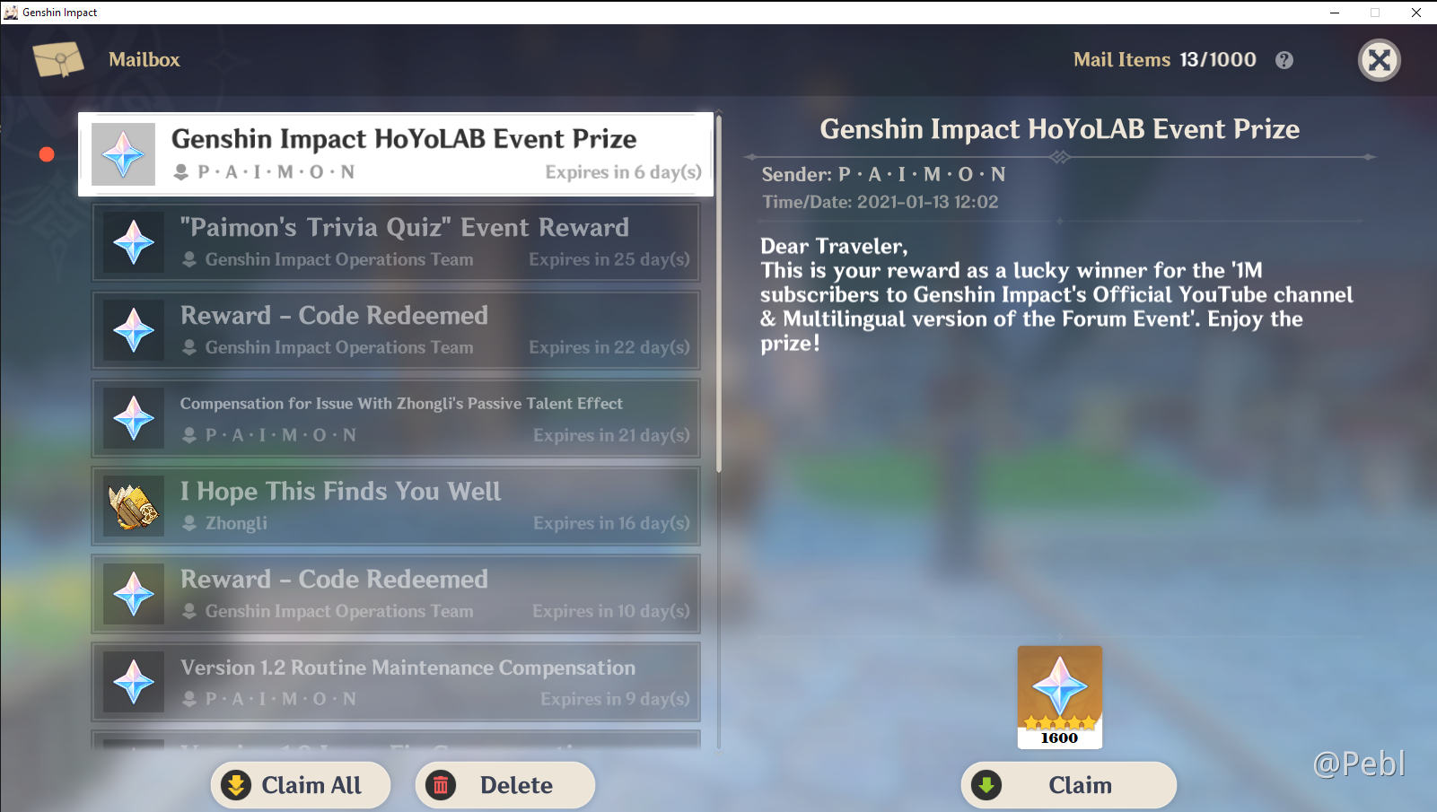 thnx mihoyo ..... (expectation reward on next event) Genshin Impact ...