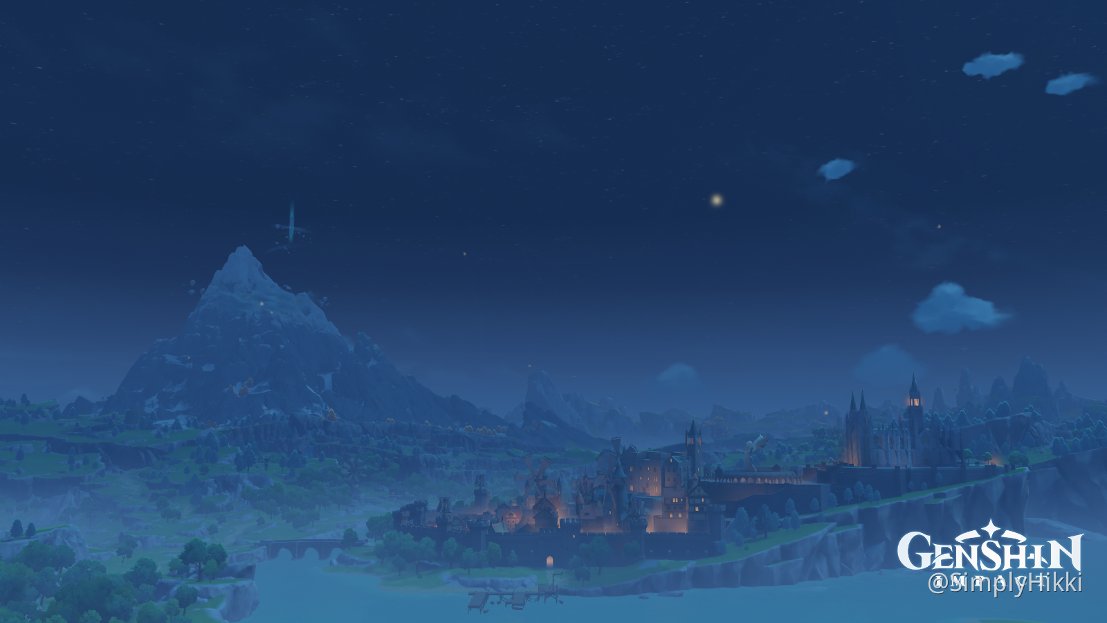 The City of Mondstadt with Dragonspine in the background | Genshin ...