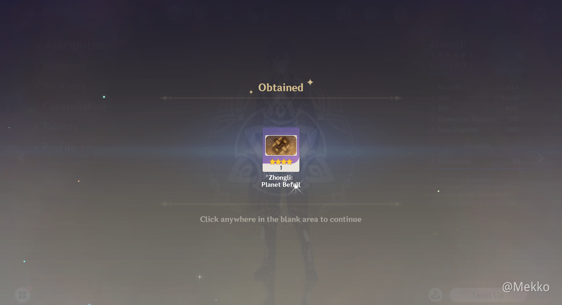 Reaching Friendship 10 with Zhongli (Namecard; Zhongli - Planet Befall ...