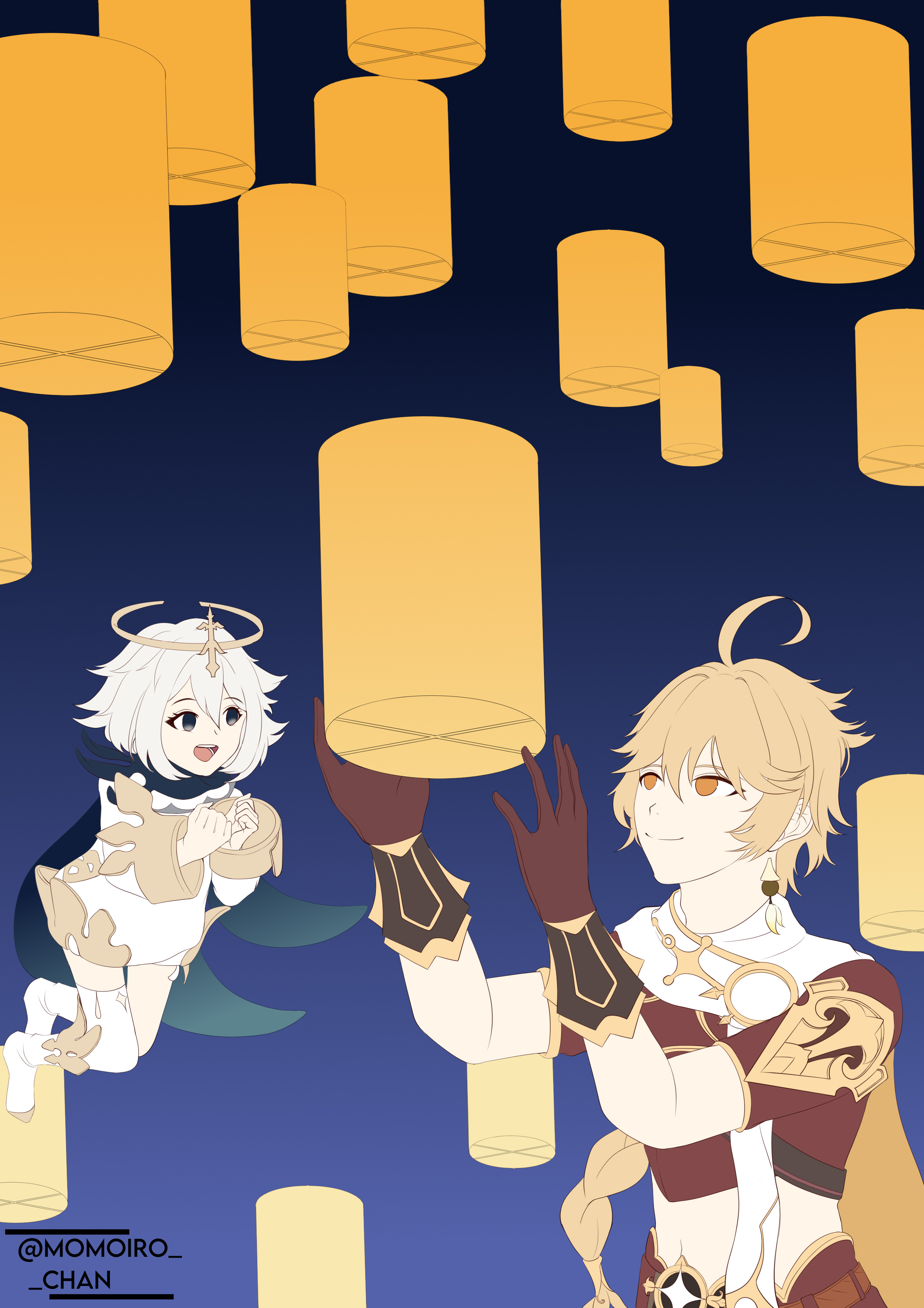 Sea of Lights - The Traveler and Paimon's Lantern Rite Genshin Impact ...