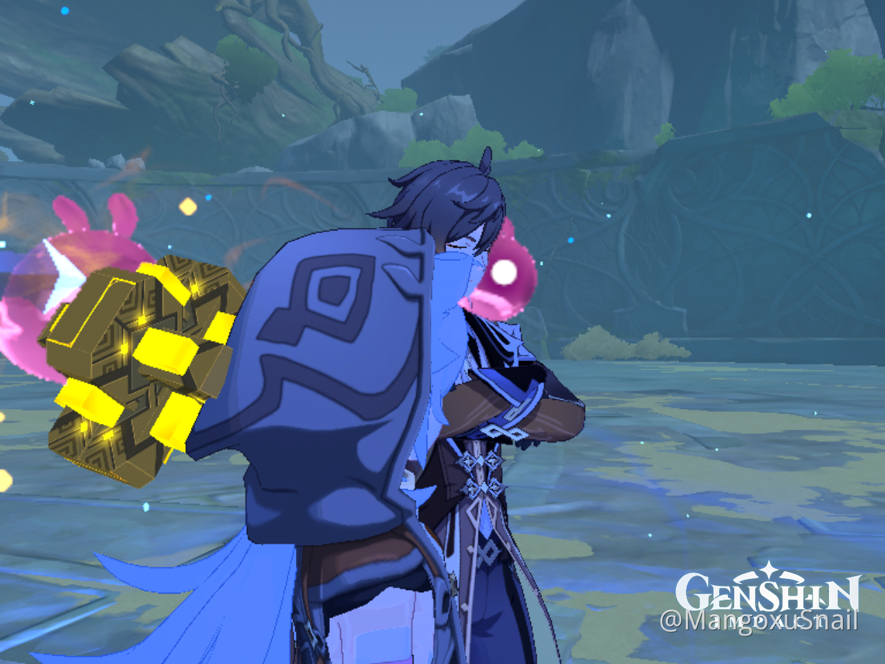 zhongli beating characters with his meteorite screenshots Genshin ...