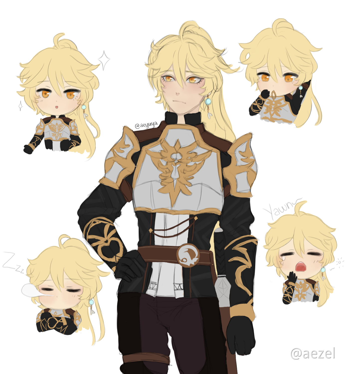 Some doodles of Aether in the knight of favonius uniform! :D Genshin ...