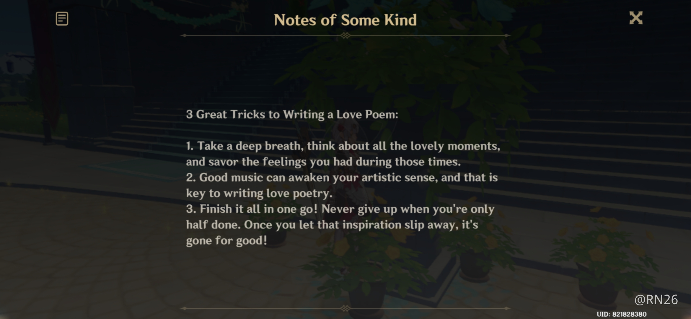 Note infront of the cathedral Genshin Impact | HoYoLAB