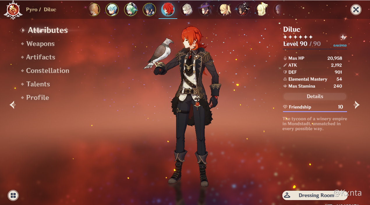 lvl 90 diluc finally i gave him wolfs gravestone and op artifacts ...